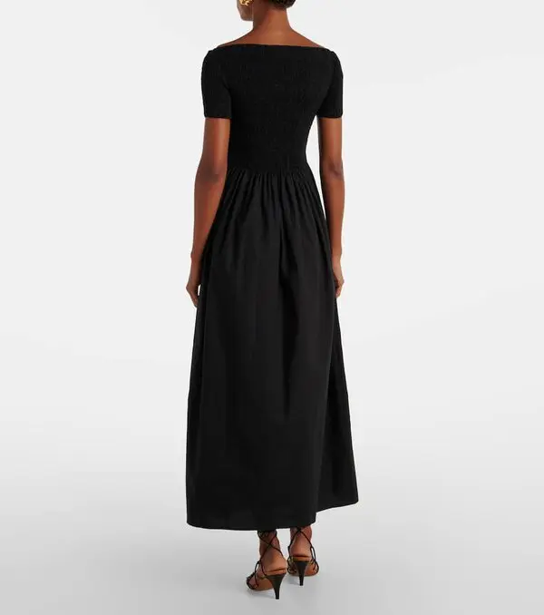 Faithfull The Brand Shirred Off-Shoulder Cotton Maxi Dress In Black - 20%  Off | Editorialist