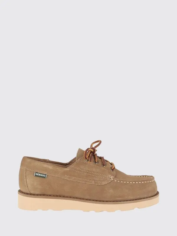 SEBAGO Suede Calfskin Boat Shoes With Laces - Beige
