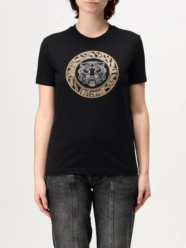 Just Cavalli T-shirt With Embellished Tiger Graphic - Black