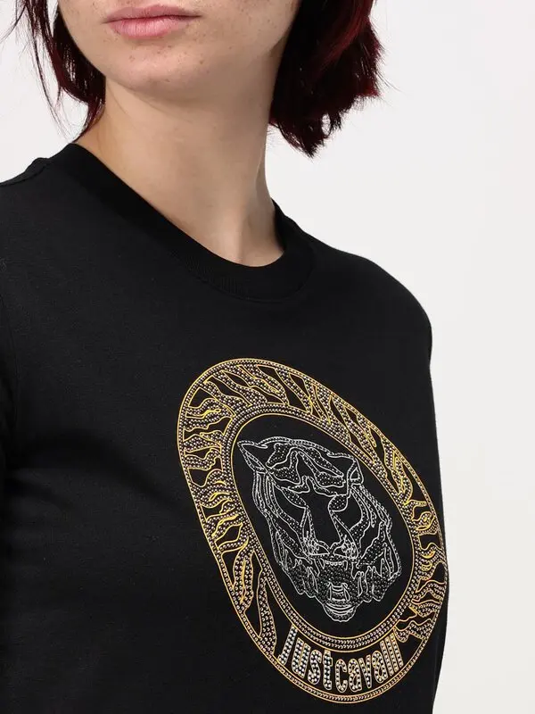 Just Cavalli T-shirt With Embellished Tiger Graphic - Black