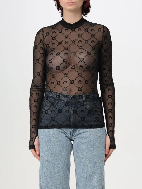 MARINE SERRE Printed Mesh Top - Black