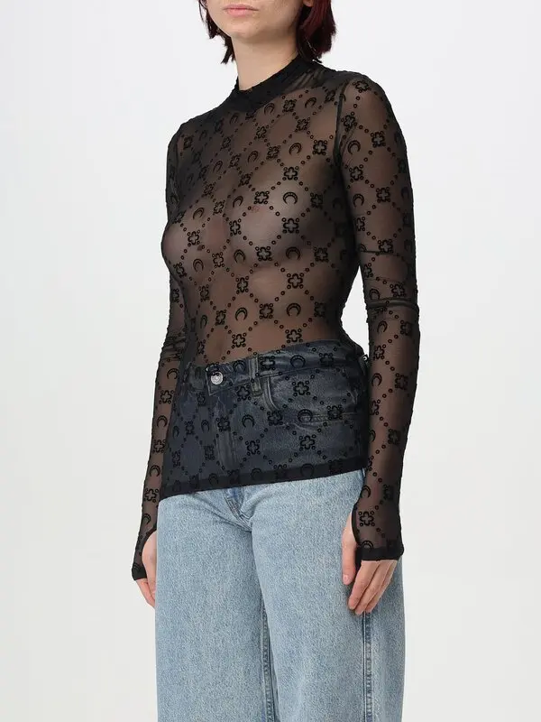 MARINE SERRE Printed Mesh Top - Black