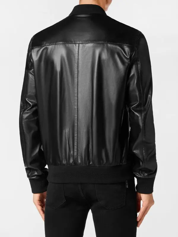 Philipp Plein Leather Bomber Jacket - Black