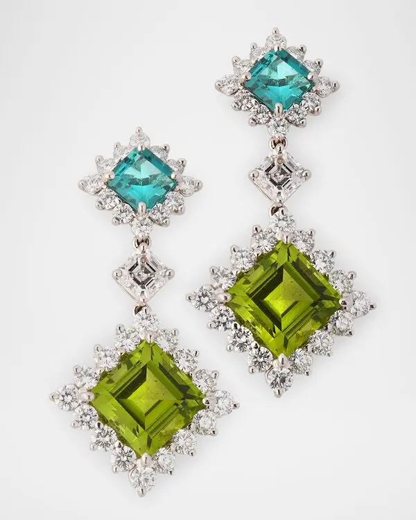 ROBERT ERICH 18k White Gold Diamond, Tourmaline, And Peridot Earrings - Tourmaline & Peridot