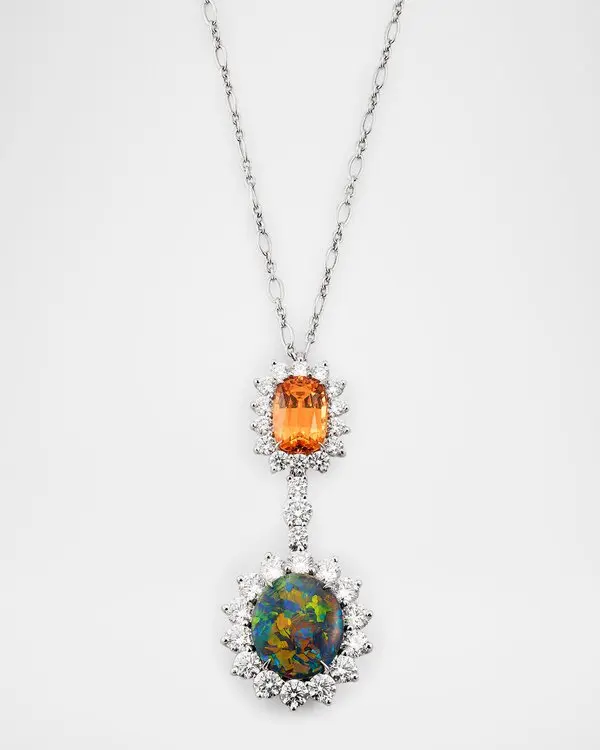 ROBERT ERICH 18k White Gold Opal, Garnet, And Diamond Pendant Necklace - Opal & Garnet