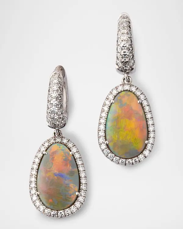 ROBERT ERICH 18k White Gold Opal And Diamond Drop Earrings - Opal & Diamond