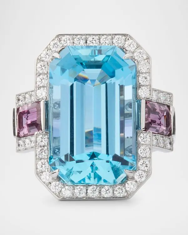 ROBERT ERICH Platinum, Diamond, Sapphire And Cocktail Ring - Aquamarine