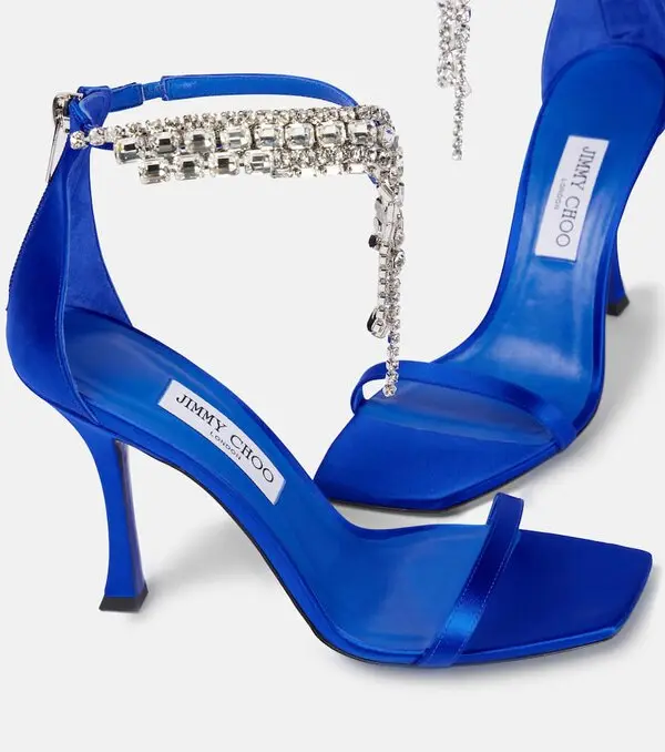 JIMMY CHOO Verity 100 Embellished Satin Sandals - Blue