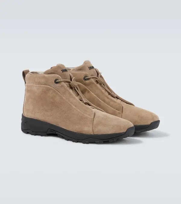 Zegna Triple Stitch Suede High-top Sneakers - Beige