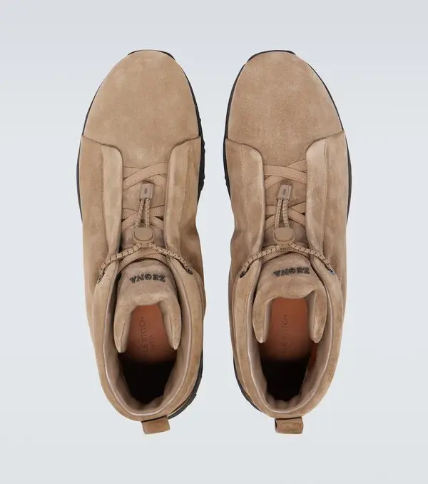 Zegna Triple Stitch Suede High-top Sneakers - Beige