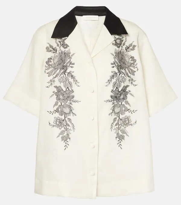 Zimmermann Floral Linen Bowling Shirt - White