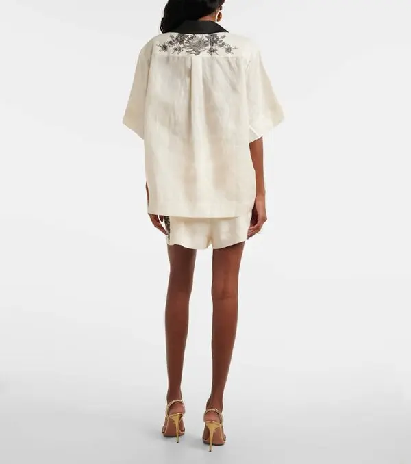 Zimmermann Floral Linen Bowling Shirt - White