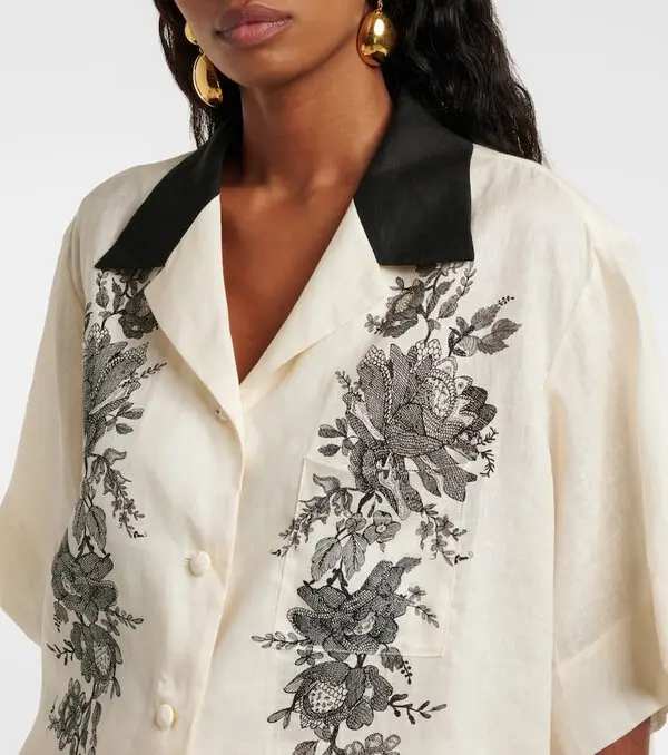 Zimmermann Floral Linen Bowling Shirt - White