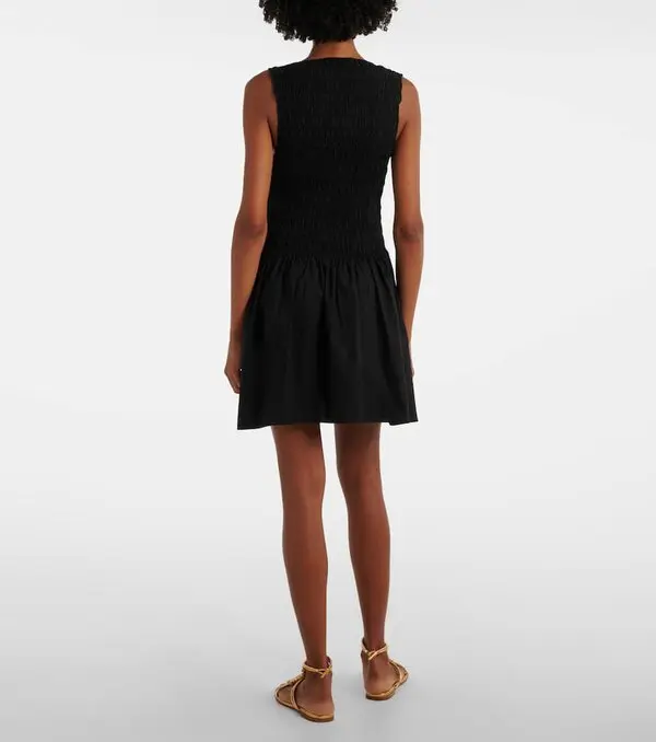 Faithfull The Brand Shirred Cotton Minidress - Black