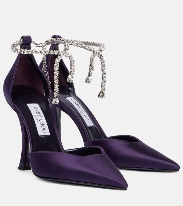 JIMMY CHOO Stevie 100 Embellished Satin Pumps