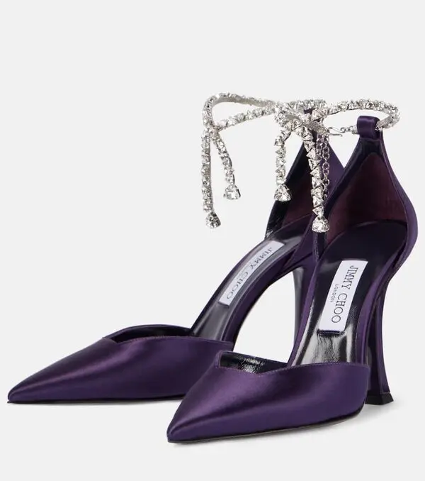 JIMMY CHOO Stevie 100 Embellished Satin Pumps