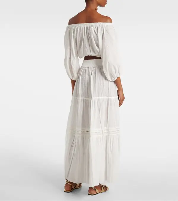 Poupette St Barth Tiered Cotton Maxi Skirt