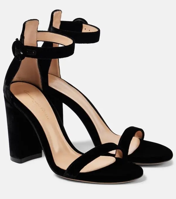 GIANVITO ROSSI Gaeta 95 Velvet Sandals - Black