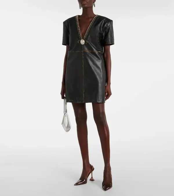 AREA Studded Leather Shirt Dress