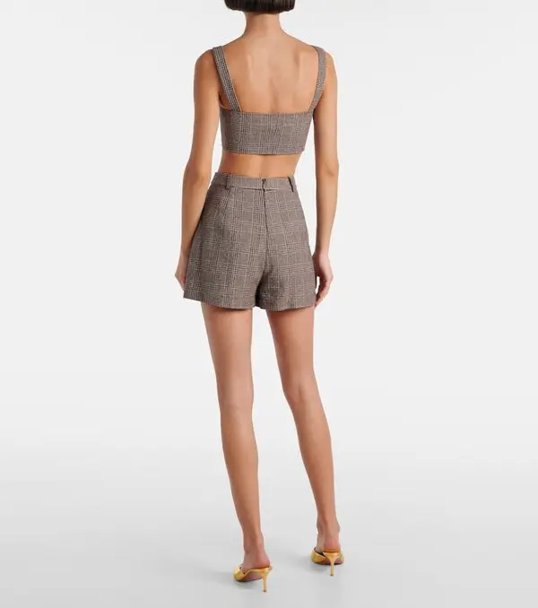 SELF-PORTRAIT Checked Cotton And Linen Bra Top