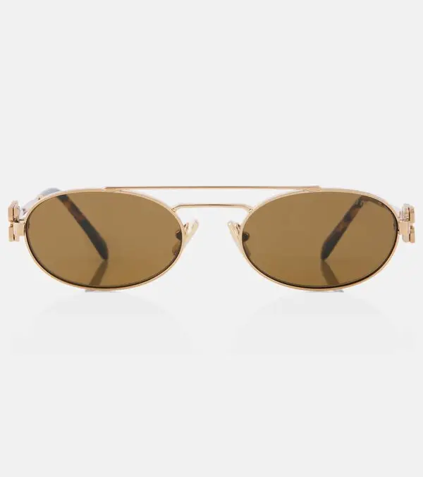 Miu Miu Oval Sunglasses With Tone Logo Detail - Gold