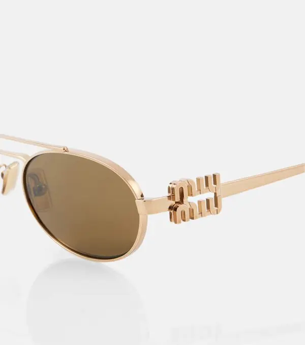 Miu Miu Oval Sunglasses With Tone Logo Detail - Gold