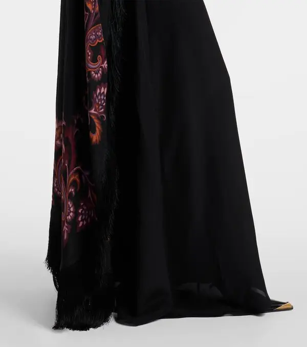 Etro Paisley Caped Silk Gown With Fringe