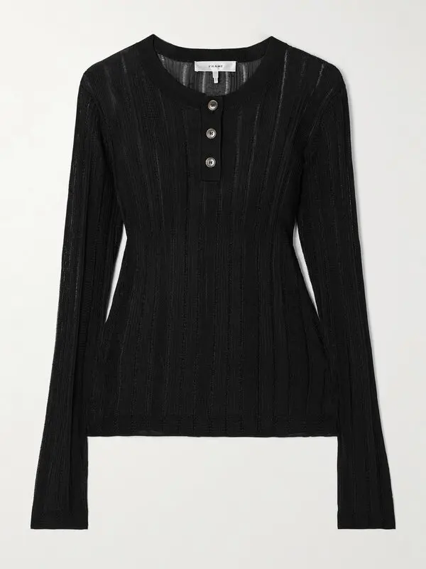FRAME Ribbed-knit Henley Top