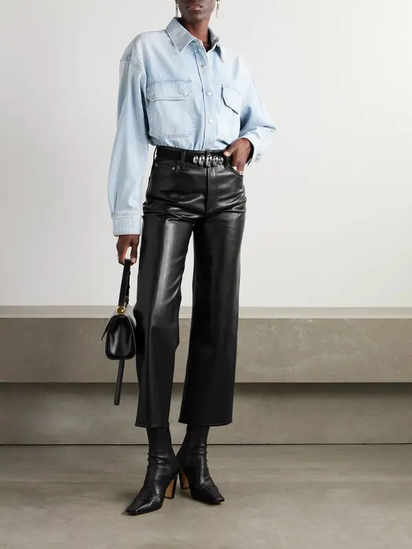AGOLDE Ren Cropped High-rise Wide-leg Recycled Leather-blend Pants