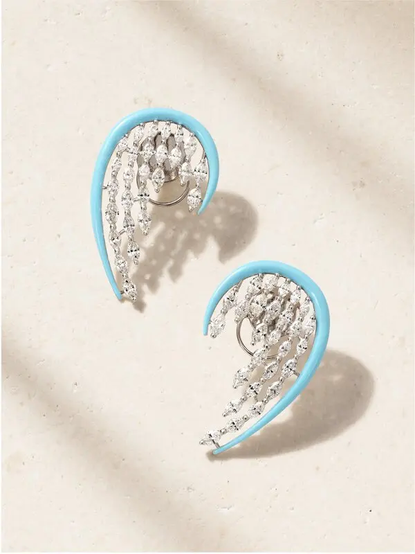 KAMYEN 18-karat White Gold, Diamond And Enamel Earrings - Silver
