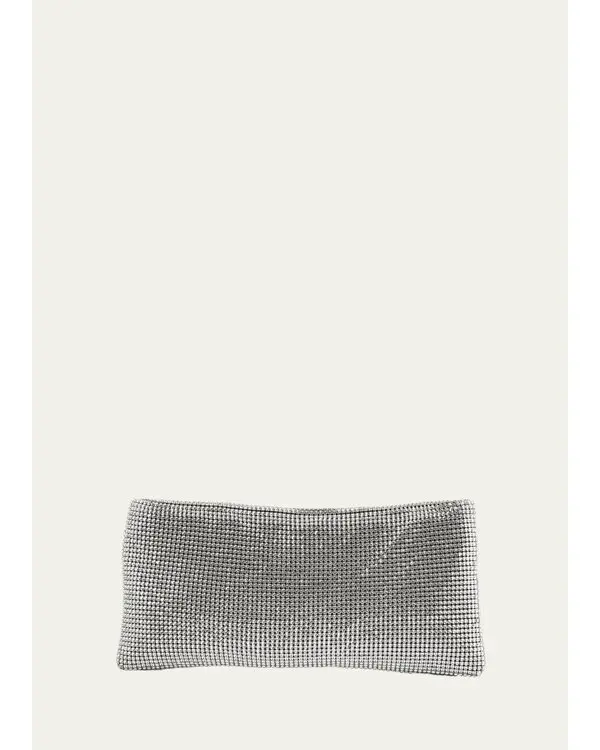 CHRISTIAN LOUBOUTIN Maykimay Mesh Crystal Pouch Clutch Bag - Silver