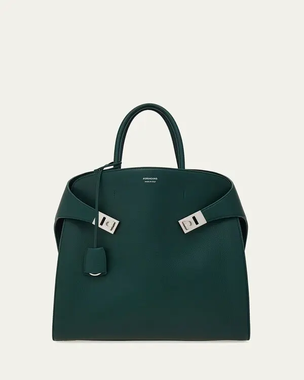 FERRAGAMO Hug Leather Tote Bag - Moss