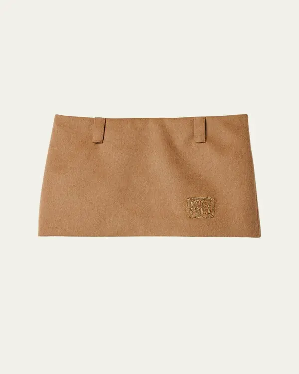Miu Miu Logo Camel Hair Mini Skirt