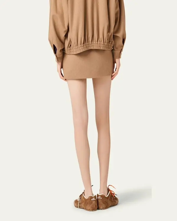 Miu Miu Logo Camel Hair Mini Skirt