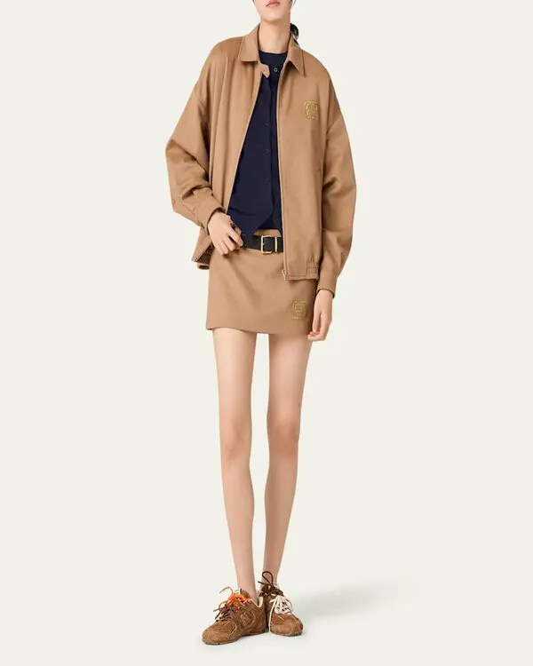Miu Miu Logo Camel Hair Mini Skirt