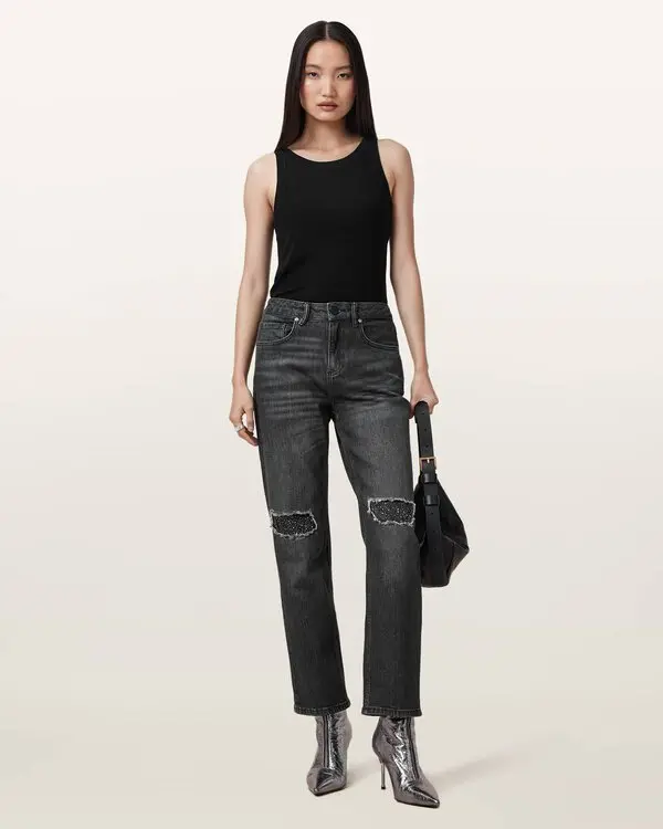 ALLSAINTS Ida Cropped Straight Denim Jeans - Black