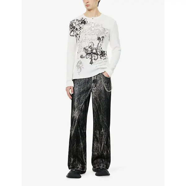 Jaded London Gothic Waffle Henley Long-Sleeves Regular-Fit Cotton
