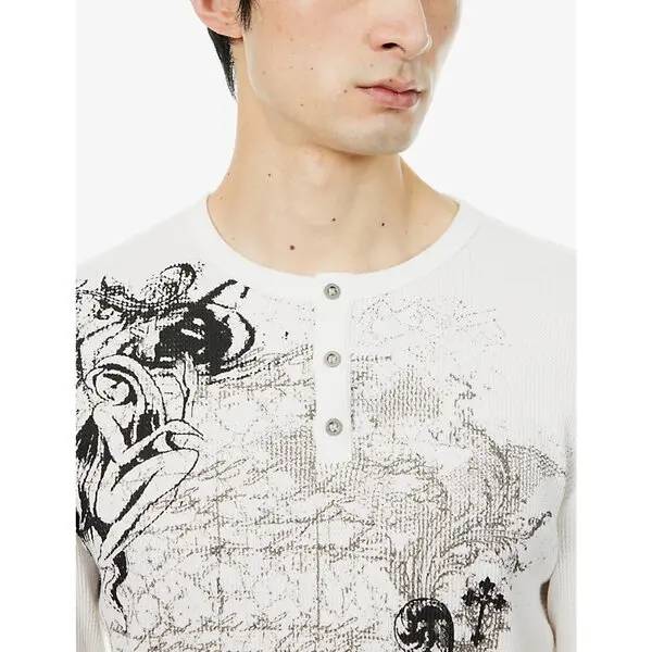 Jaded London Gothic Waffle Henley Long-Sleeves Regular-Fit Cotton