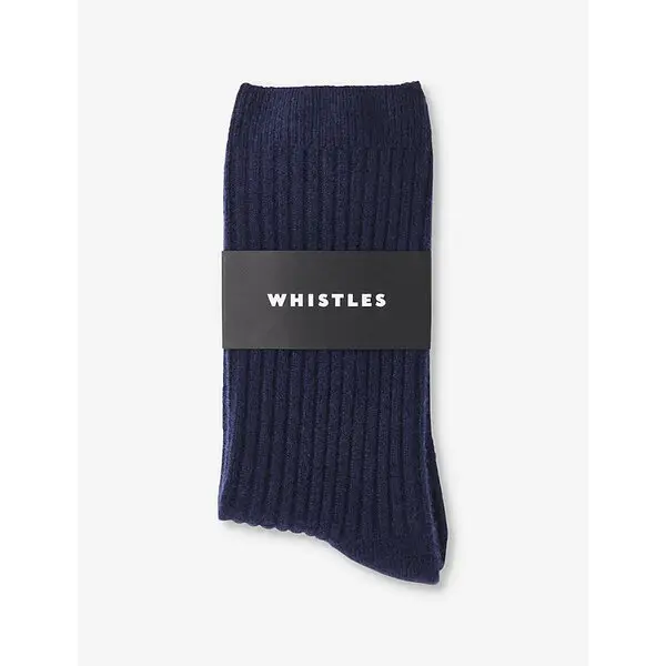 Whistles Ribbed-knit Cashmere Ankle Socks - Navy