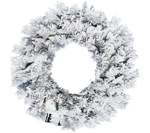 CHRISTMAS TIME 24-in. White Pine Snowy Wreath W Ith Warm White - One-color