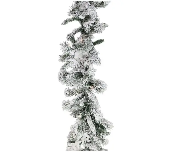 CHRISTMAS TIME 9-ft. White Pine Snowy Garland W Ith Warm White - One-color