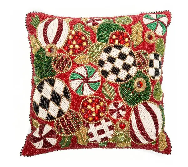 MACKENZIE-CHILDS Jolly Ornaments Throw Pillow - One-color