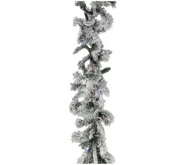 FRASER HILL FARM 9-ft. Mountain Pine Flocked Ga Rland W/ Lights - One-color