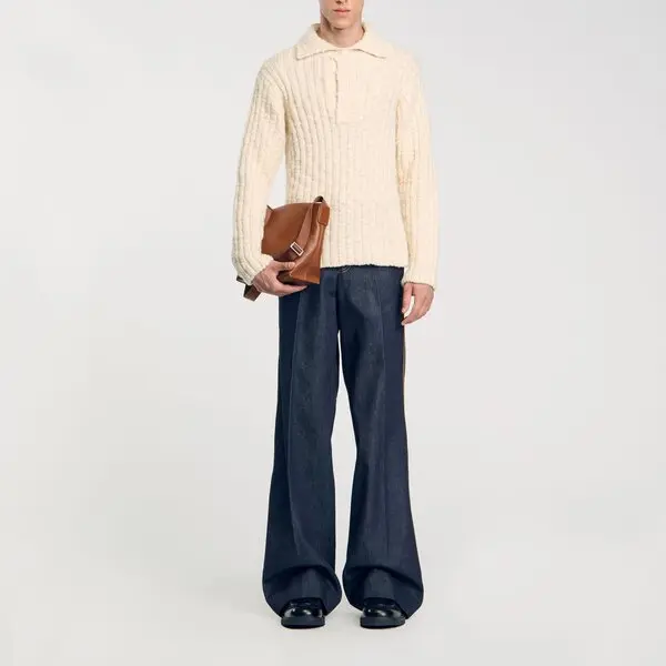 Sandro Chunky Knit Polo Sweater