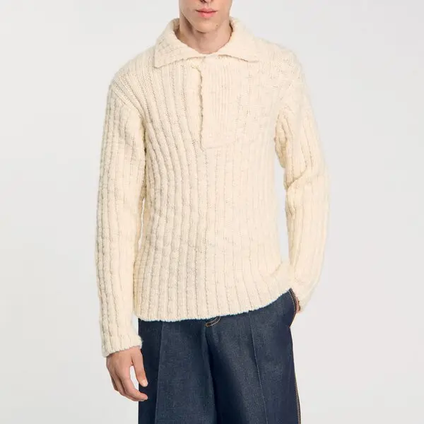 Sandro Chunky Knit Polo Sweater