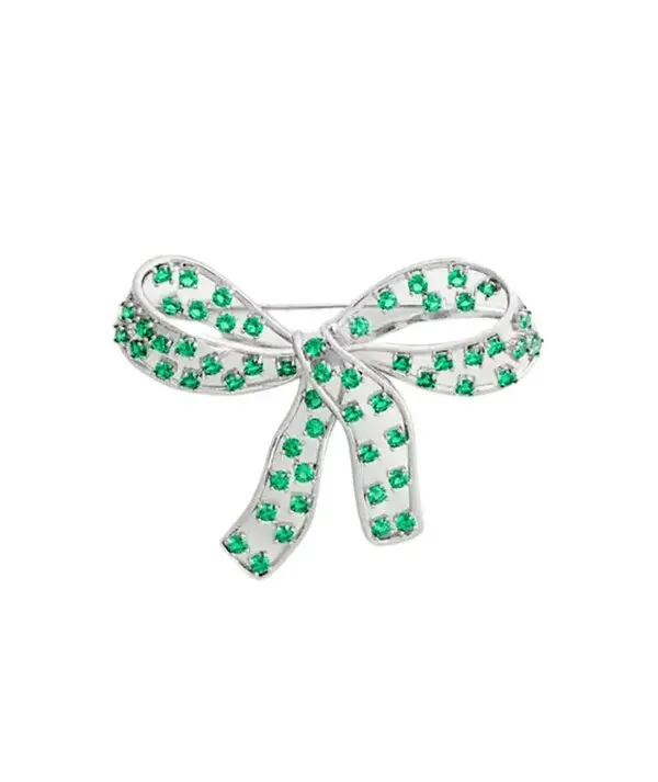 COACH® Crystal Bow Brooch - Silver/green