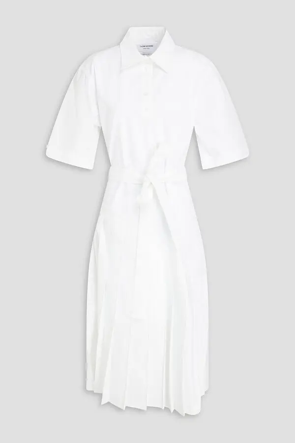 Thom Browne Pleated Cotton-poplin Midi Shirt Dress - White
