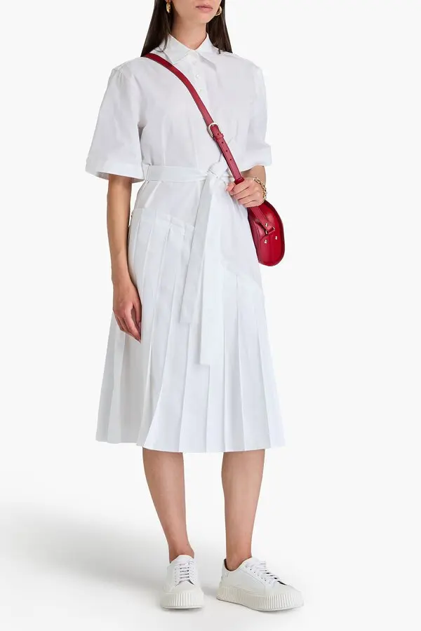 Thom Browne Pleated Cotton-poplin Midi Shirt Dress - White