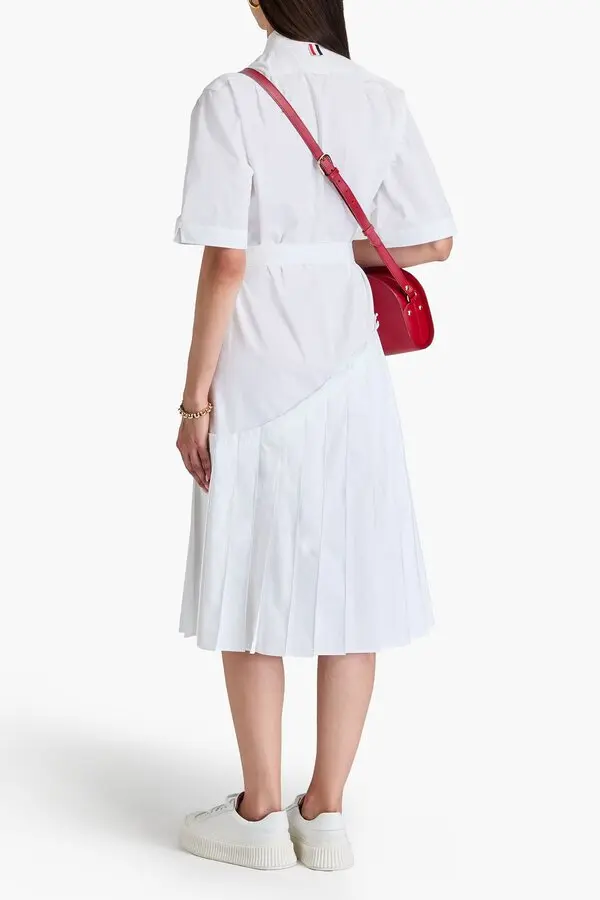 Thom Browne Pleated Cotton-poplin Midi Shirt Dress - White