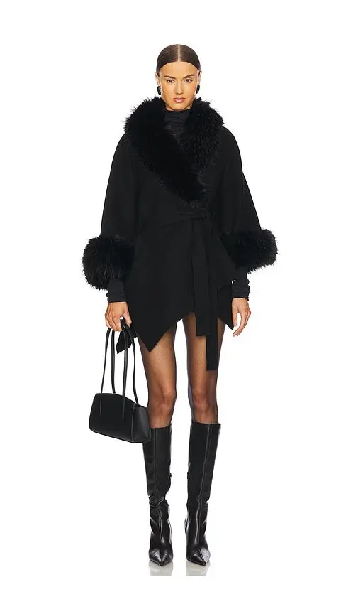 Alice + Olivia Joanne Sweater Coat With Faux Fur Trim - Black